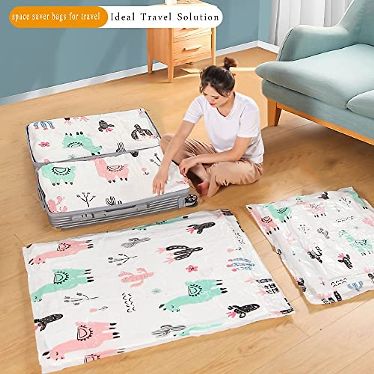 Space Saver Bags with Hand-pump Vacuum Compression Storage Bag 5 Pack(1 Large, 2 Medium, 2 Small)Vaccumed Sealer Clothes Bags for Travel Airtight & Reusable for Bedding, Blankets,Duvets and More