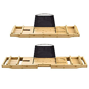 Bamboo Bathtub Caddy Tray, Compact Bathtub Table with Free Soap Dish, Serving Tray Organizer Phone Tablet Holder, Bamboo Organizer Tray for Bathroom, Suitable for Luxury Spa or Reading