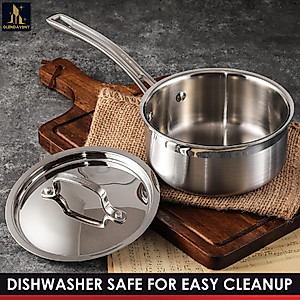 Stainless Steel Saucepan with Lid, Triple Ply 1.5 Quart Sauce pan with Cover Induction Cooking Sauce Pot Perfect for Making Sauces, Reheating Soups, Stocks, Cooking Grains - Dishwasher Safe Oven Safe