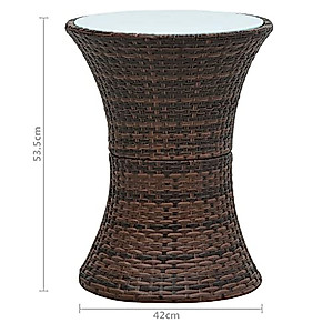 Patio Side Table Outdoor Patio Table - Outside Dining Furniture for Deck,Porch,Balcony,Garden,Backyard and Lawn Drum Shape Brown Poly Rattan