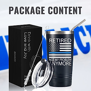 Onebttl Police Officer Retirement Gifts, Gifts for Retired Police Officers Men, Law Enforcement, Correctional Officer, Cops, Stainless Steel Tumbler Travel Mug Cup - 20 oz Black