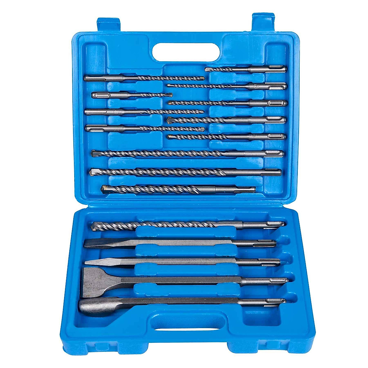 Rotary Hammer Drill Bits Set SDS Plus Bits Set Masonry Chisel Set 17pcs Drills for Impact Rotary Hammer Carbide-Tipped 4 Flutes Drill Bit for Bricks, Blocks, Stone with Storage Case