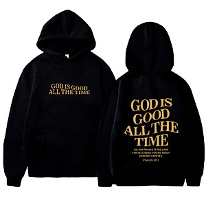 God is Good All The Time Hoodie for Women Oversized Letter Print Pullover Sweatshirts Loose Fit Casual Fall Hoodie Pockets Black,L