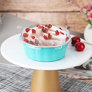 Beasea 8 oz 50 Pack Disposable Ramekins with Lids, Aluminum Cups for Baking Elegant Blue Aluminum Foil Cups Creme Brulee Muffin Cupcake Baking Cup Mini Pudding Cups for Party Wedding Birthday