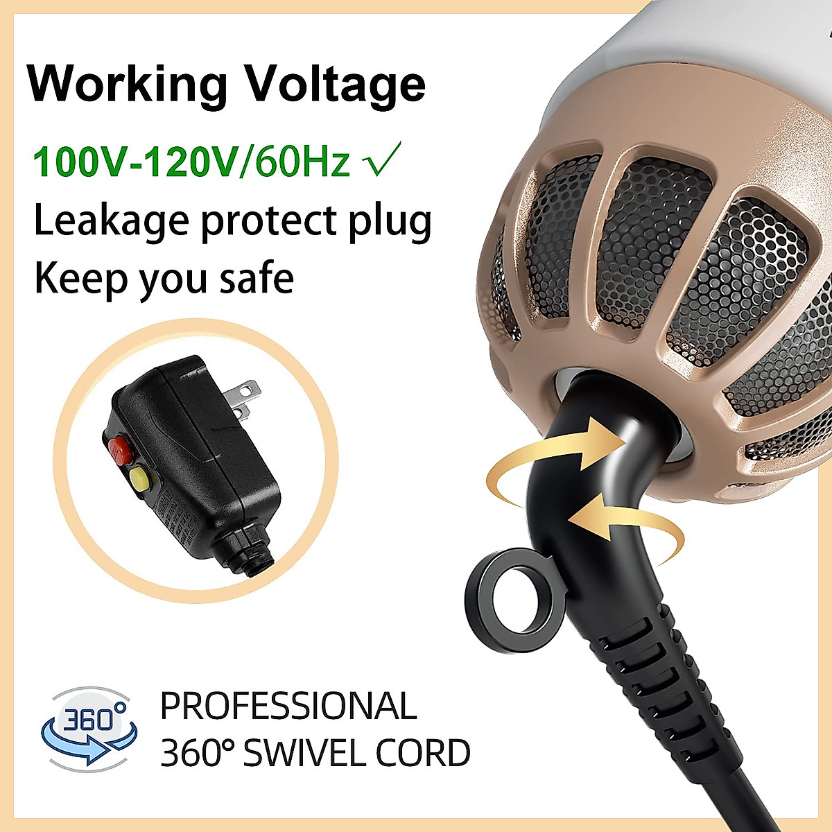 PLAVOGUE Blow Dryer Brush,Hair Dryer Brush Professional Styler Volumizer, Hot Air Brush for Women - Negative Ion Anti-Frizz Oval Brush for Straightening and Curling - Salon (White Gold)