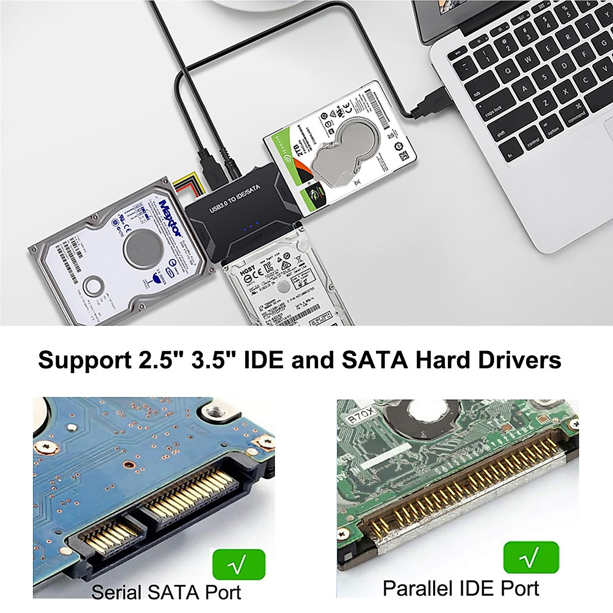 EYOOLD SATA IDE to USB 3.0 Adapter, External Hard Drive Reader USB + Type C Ultra Recovery Converter for Universal 2.5" 3.5" HDD/SSD CD/DVD Optical Drives
