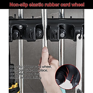 WXZX Mop and Broom Holder, Movable Broom Organizer Storage Tool Racks, Put Wet Mops Floor Standing Cleaning Tool Rack Stainless, Heavy Duty Hooks for Home Kitchen Garden Laundry Garage