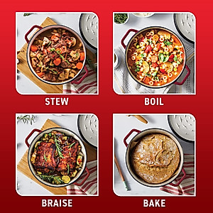 T-fal Cast Iron Enameled Dutch Oven 6 Quart Induction Oven Broiler Safe 500F Pots and Pans, Cookware Red