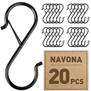 20 Pcs S Hooks for Hanging Heavy Duty, 3.5-inch Heavy Duty Metal S Hooks with Safety Buckle, S Shaped Hooks, Pot Rack Hooks, Closet Hooks, S Hooks for Hanging Plants, Kitchen Utensil, Pot, Pan, Bags