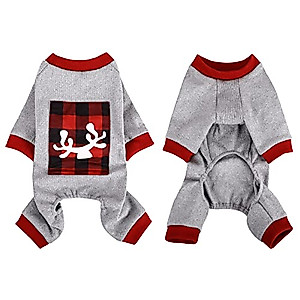 ASENKU Dog Pajamas Jumpsuit, Plaid Dog Pajamas for Small Dogs Pjs Clothes, Puppy Onesies Outfits for Doggie Christmas Shirts Sleeper Suits for Puppies Pet Cats (Grey Deer, XS)