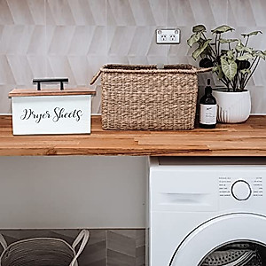 Dryer Sheet Holder, Farmhouse Dryer Sheet Dispenser, Wood Dryer Sheet Container Box with Lid, Rustic Dryer Sheet Caddy, Fabric Softener Storage Organizer Bin for Laundry Room Decor