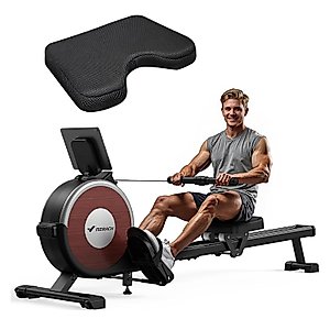 Rowing Machine& seat cusshion, Bluetooth Magnetic Rower Machine with Dual Slide Rail, 16 Levels of Electromagnetic Resistance, Max 350lb Weight Capacity, App Compatible, Rowing Machines for Home Use
