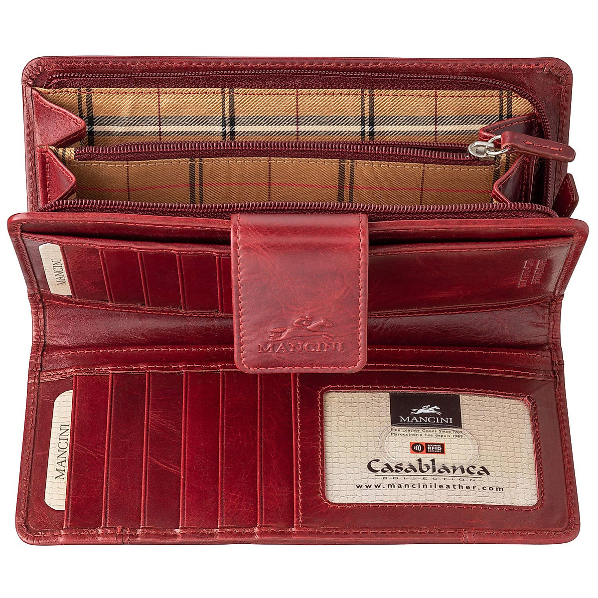 Mancini Casablanca Full Grain Leather RFID Secure Clutch Wallet, Red, One_Size, 8700373-rd