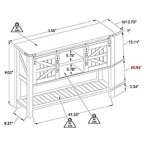 OKD Farmhouse Console Entryway Table with Sliding Barn Doors, Rustic Entry Sofa Tables Buffet Sideboard for Hallway, Foyer, Couch, Entrance, Living Room, Dining, Kitchen, 46 Inch, Light Rustic Oak