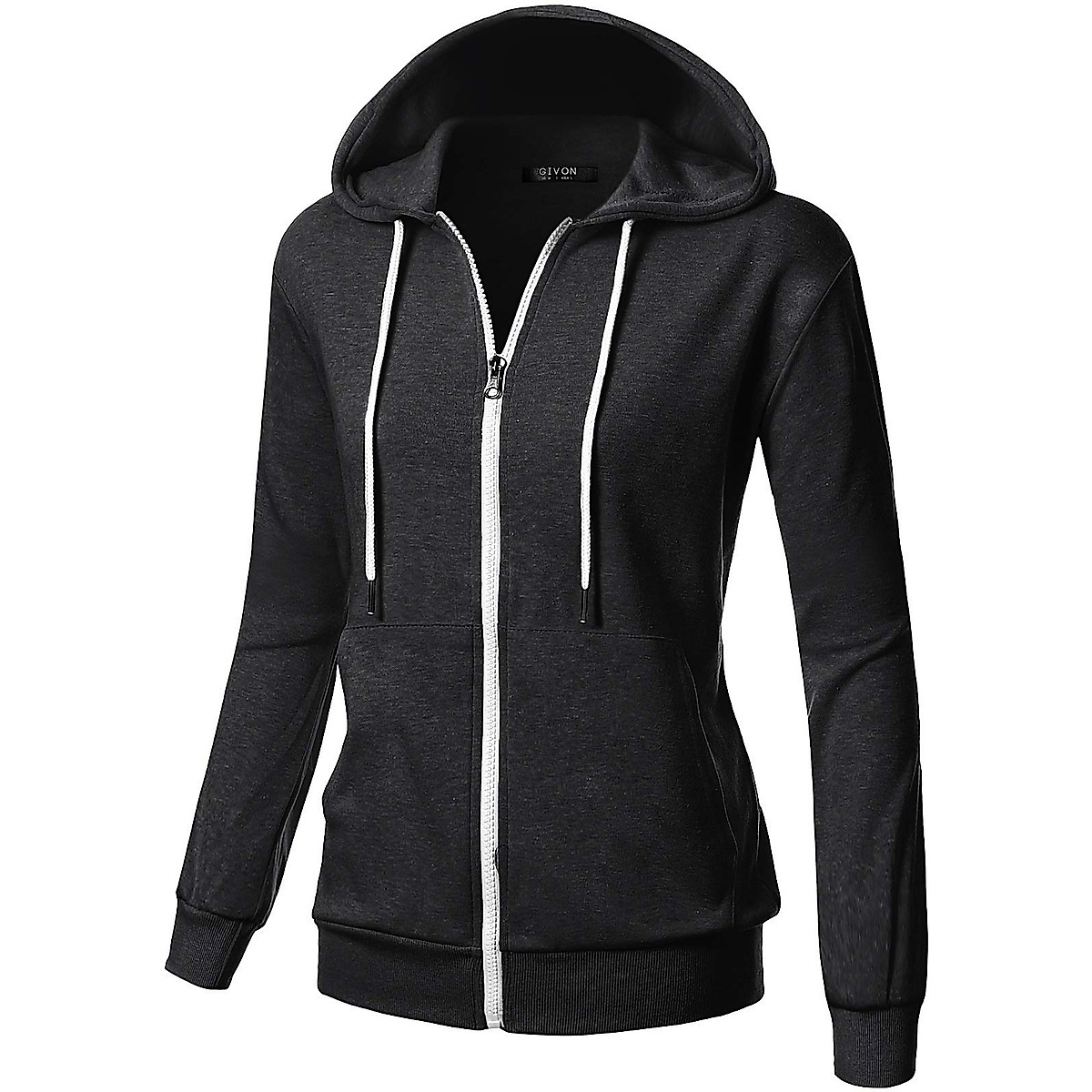 GIVON Basic Lightweight Zip Up Hoodie Long Sleeve Thin Hooded Jacket for Women with Plus Size / DCF200-CHARCOAL-M