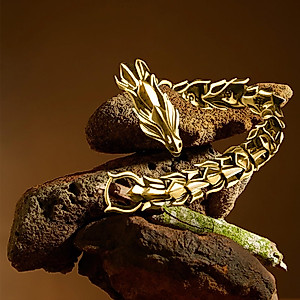 KF Ornament Vintage Dragon Design Bracelets for Men - Marine-Grade Titanium Steel, Waterproof, Rust-Proof, and Scratch-Resistant (Gold, 8.66in)
