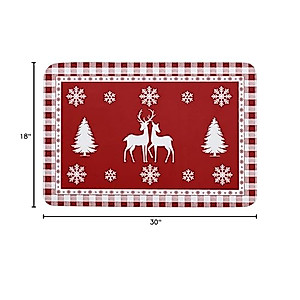 Christmas Bath Rugs Elk Deer Snowflake Sponge Doormat Absorbent Non Slip Backing Durable Soft Flannel Mat Reindeer Red Buffalo Plaid Christmas Memory Foam Mats for Bathroom Kitchen 18 x 30 inches