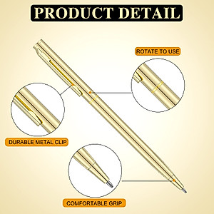 6 Pieces Metallic Ballpoint Pen Slim Retractable Ballpoint Pen Black Ink Metal Pen Mini Conical Ballpoint Pen and 6 Refills for Wedding Business Office Student Teacher, 1.0mm Medium Point (Gold)