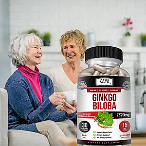 Kaya Naturals Red Panax Ginseng + Ginkgo Biloba | Nootropic Brain Supplement | Cognitive and Concentration Support | Brain Booster, Focus, and Memory Supplement | 30 Capsules