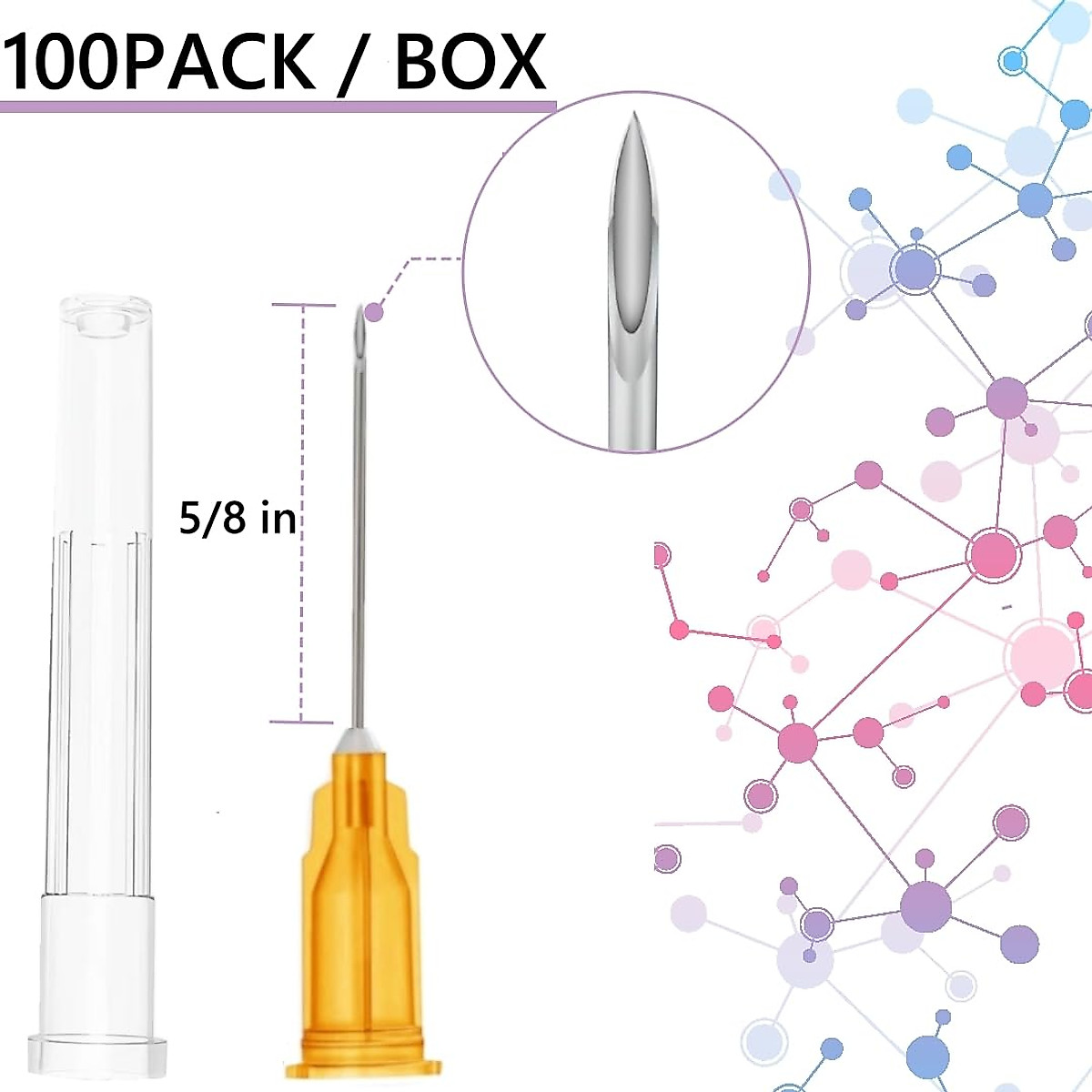 25 Gauge 5/8 Inch Lab Dispensing Accessories, Individually Sealed Packed(Pack of 100)