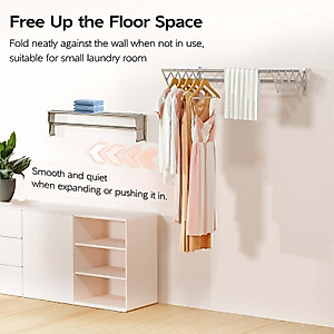 Vikaqi Wall Mounted Clothes Drying Rack, Foldable Wall Mount Laundry Drying Rack Folding Indoor, Drying Rack Clothing Collapsible, Retractable Towel Drying Rack, Space Saver with 7 Drying Rods