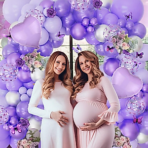 157pcs Purple Balloon Garland Butterfly Confetti Balloon Kit Lilac, Lavender, Metallic, Light Purple Silver Balloons Arch Kit With Butterflies For Girl Birthday, Baby Shower, Bridal Shower Decorations
