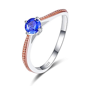 Narica 925 Sterling Silver Plated Ring Round Cut Created Blue Sapphire Rose Gold Eternity Wedding Engagement Ring for Women Size 9