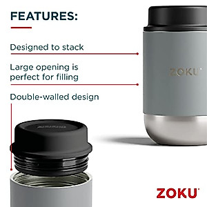 ZOKU - Insulated Food Canister, Wide Mouth Food Jar, Lightweight, Stainless Steel, Leakproof Thermos, Easy to Clean, BPA Free, For Adults and Kids (Silver) (16oz)