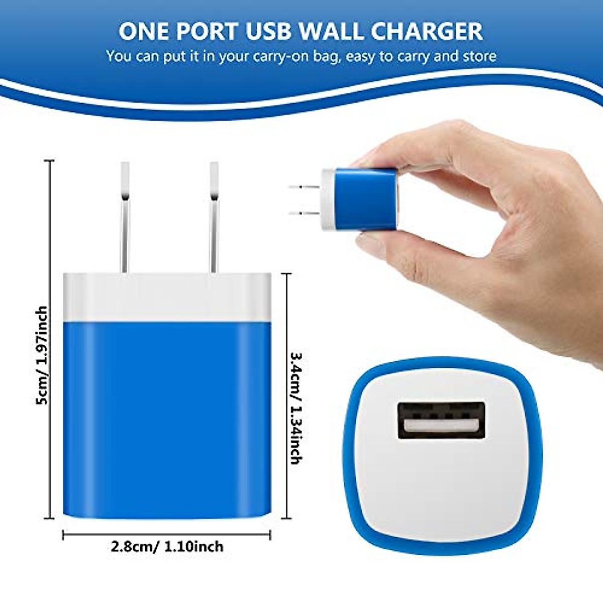 12 Pieces One Port USB Wall Charger USB Charger Adapter Quick Charger Cube 5V 1A USB Charger Wall Plug Charging Block Replacement for Most Smartphones and Tablets, Multiple Colors