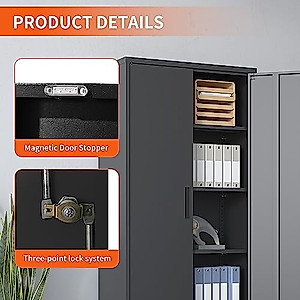 BIZOEIRON Metal Garage Storage Cabinets with Lock, 72" Black Storage Cabinet with Doors and Shelves, Heavy Duty Steel Tool Cabinets for Home Office, Warehouse, Gym, Classroom (Black)