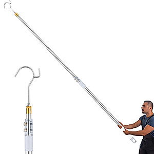 Clothes Hook Pole,Closet Hook Extends from 37 inches to 62 inches,Closet Hook Rod Made of Stainless Steel Adjustable,S Hook Closet for Reaching Extending Rod Lightweight Hang High Area Top