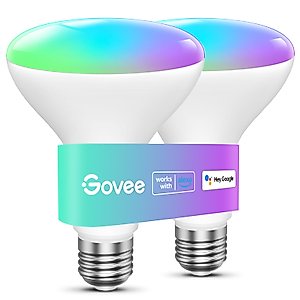 Govee Smart Light Bulbs, 1200 Lumens Dimmable BR30 Bulbs, RGBWW Color Changing Light Bulbs, WiFi LED Bulbs, 16 Million Colors, Work with Alexa, 2 Pack