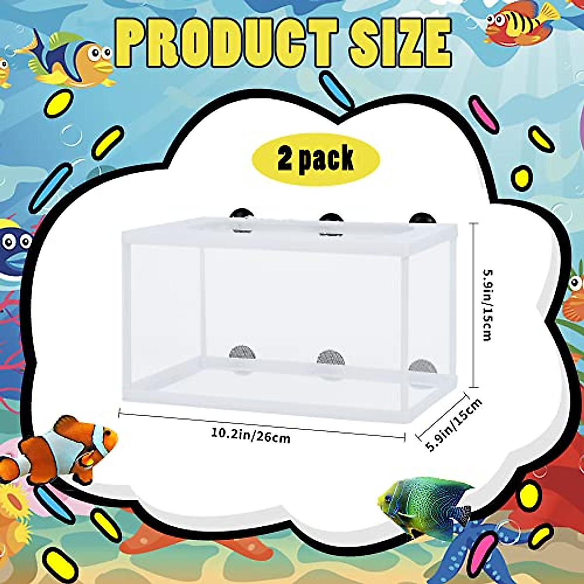 2 Pieces Fish Tank Breeder Net, Akamino Large Fish Breeder Isolation Box, Plastic Frame Hatching Box Separation Net Breeding Box with Suction Cup for Aquarium
