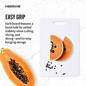 Farberware Plastic Cutting Board Set, Dishwasher- Safe Poly Chopping Board for Kitchen with Easy Grip Handles, Set of 3, White