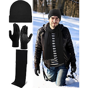 SATINIOR 6 Pieces Winter Warm Knit Beanie Hat Touchscreen Gloves Scarf Set Fleece Lining Skull Caps Neck Scarves, Black, Gray, One Size