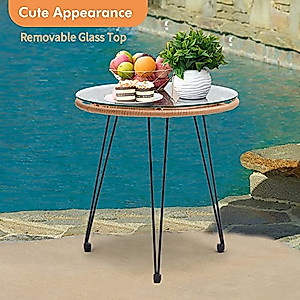 KROFEM 3 Piece Wicker Patio Bistro Furniture Set, Includes 2 Chairs and Glass Top Table, Ideal for Porch, Outdoor, Backyard, Apartment, Balcony Natural Color