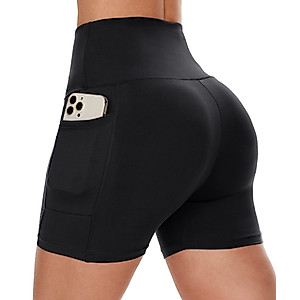 CAMPSNAIL Biker Shorts Women with Pockets - 5" High Waisted Workout Spandex Tummy Control Gym Running Athletic Yoga Shorts