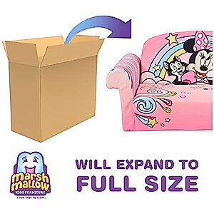 Marshmallow Furniture, Minnie Mouse 3-in-1 Slumber Sofa, Foam Toddler Nap Mat with Attached Blanket