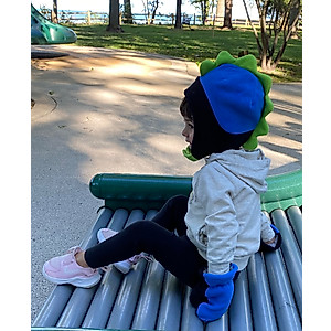 N'Ice Caps Toddler Baby Hat Mitten Set Boys Dino Fleece Gloves Warm Sherpa Lined (4-7 Years, Black/Royal/Neon Green Dino)