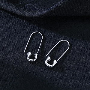 Reffeer 925 Sterling Silver Safety Pin Earrings Hoop for Women Teens Girls Paperclip Earrings Hoop Pin Cartilage Earrings (A-Silver-2cm)