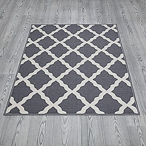 Machine Washable Moroccan Trellis Design Non-Slip Rubberback 3x5 Traditional Indoor Area Rug for Living Room, Bedroom, Kitchen, 3'3" x 5', Gray