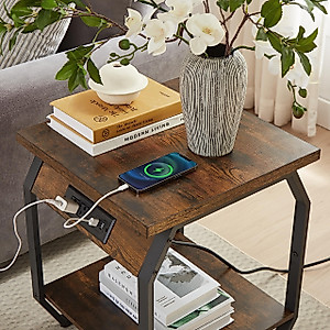 CANJUXK Side Tables with Charging Station, Set of 2 End Tables with USB Ports and Outlets, Nightstands for Living Room, Bedroom, Plug-in Series, Rustic Brown