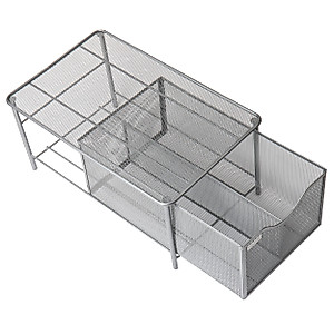 Mind Reader Organizer Storage Basket, 15.4” L x 9.4” W x 7.5” H, Silver (Pack of 2)