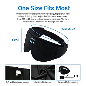 Bluetooth 3D Eye Mask for Sleeping, Sleep Mask with Wireless Headphones Wireless Music Sleeping Eye Mask Washable Earbuds for Side Sleeper, Air Travel, Office Nap, Meditation (Black)