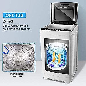 Nictemaw Portable Washing Machine 𝟏𝟕.𝟔Lbs Capacity Portable Washer 1.9 Cu.ft Full-Automatic Compact Laundry Washer With Drain Pump,10 Wash Programs 8 water levels with LED display Ideal for Home
