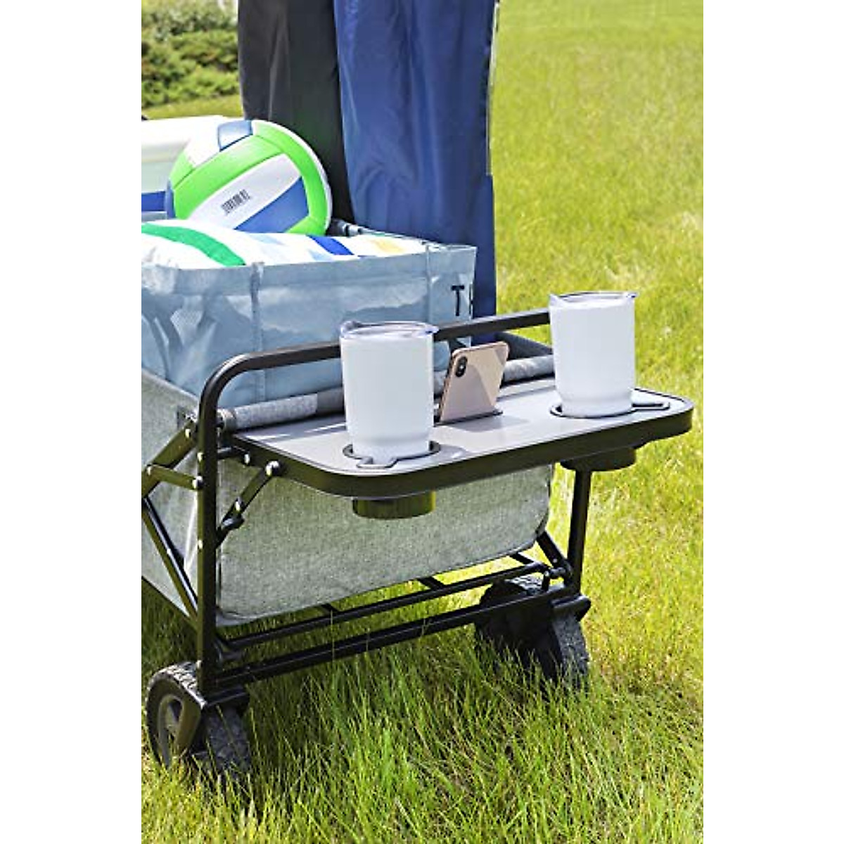 Mac Sports Collapsible Folding Outdoor Utility Wagon (Wagon with Side Table (Utility, Light Grey)