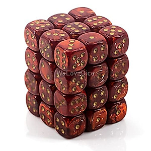 Chessex Dice d6 Sets: Scarab Scarlet with Gold - 12mm Six Sided Die (36) Block of Dice