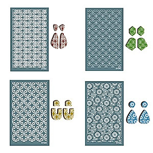 Mersuii 4 Pcs Polymer Clay Silk Screen, Silk Screen Stencils for Polymer Clay, Reusable Silkscreen Print for Printing on Clay & Other Jewelry Clay Earrings Decoration