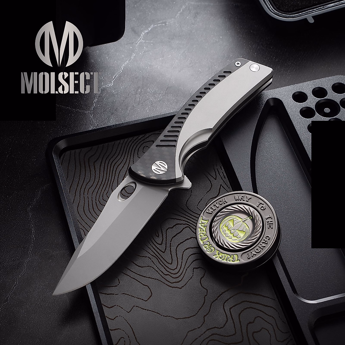 MOLSECT Soar Pocket Folding Knife, Frame Lock EDC Knives 3.27" S35VN Blade Titanium-Carbon Fiber Handle, Everyday Carry Knife for Outdoor Indoor Hiking Camping Fishing Hunting Work Men Women Gift