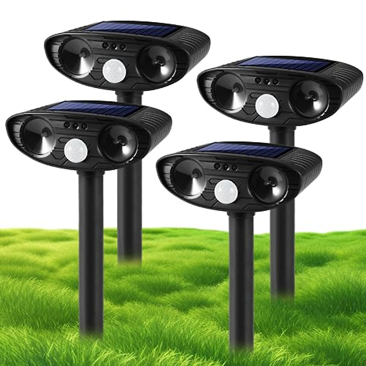 Solar Animal Repeller Ultrasonic, Animal Repellent Outdoor with Motion Sensor Flashing Light Waterproof Animal Deterrent for Dog Raccoon Cat Squirrel Skunk Rabbit Deer Fox and More(4 Pack)